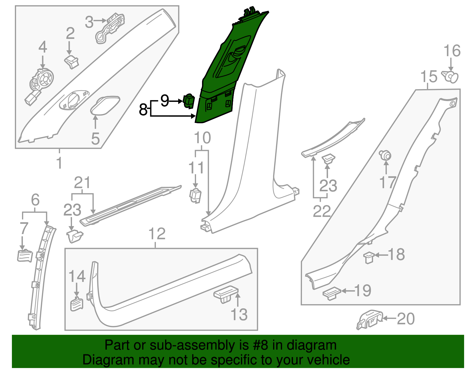 2016-2019 Cadillac CTS Jet Black Driver Side Center Pillar Upper Trim ...