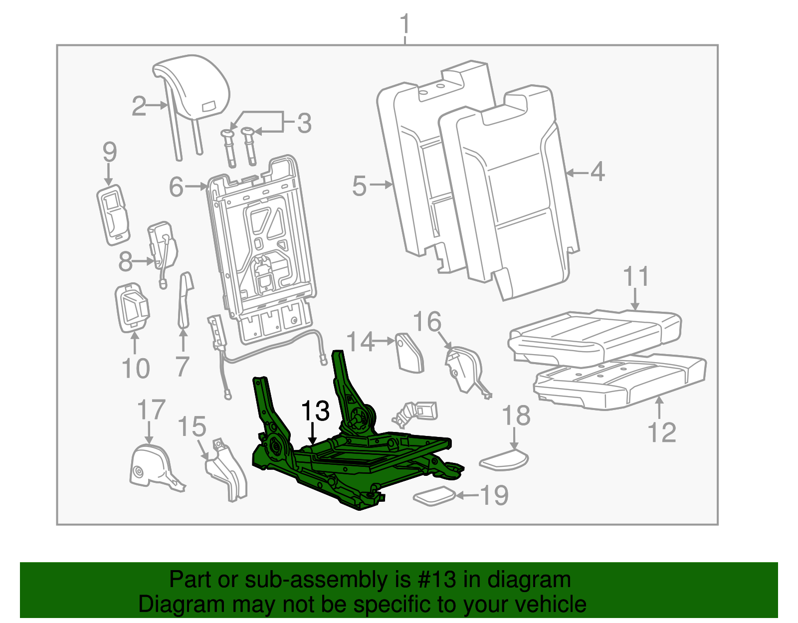 2015-2020 GM Passenger Side 3rd Row Seat Cushion Frame 23465426 ...