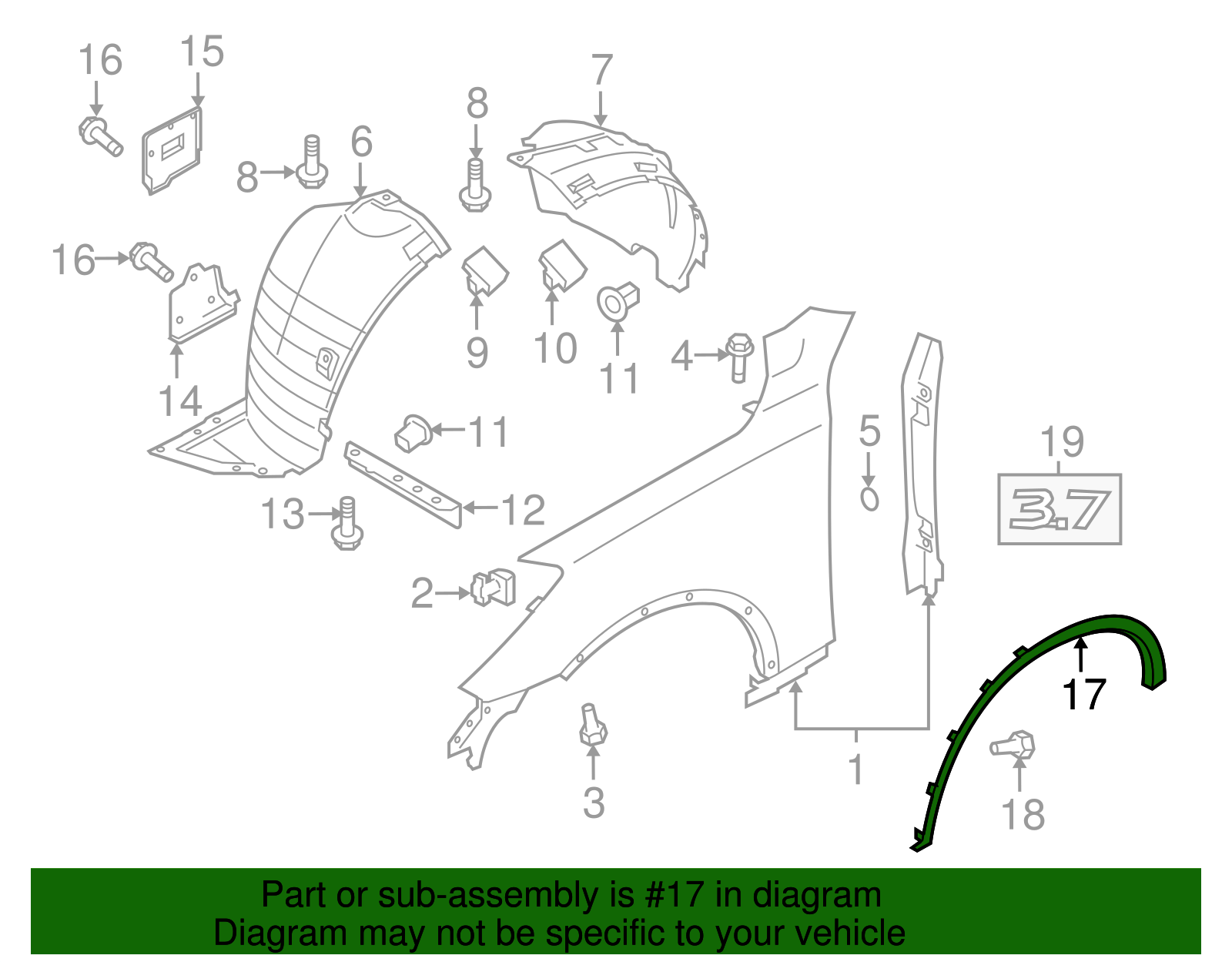 63861-1BA0B (638611ba0b) - 2008-2017 Infiniti Wheel Opening Molding ...