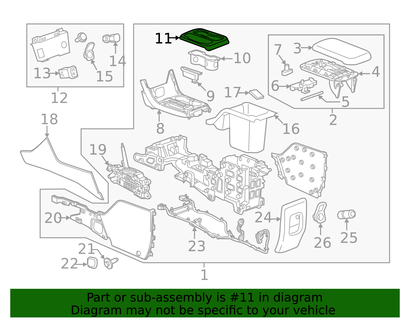 23116527 - 2015-2022 GM - Black Carbon Metallic Front Floor Console ...
