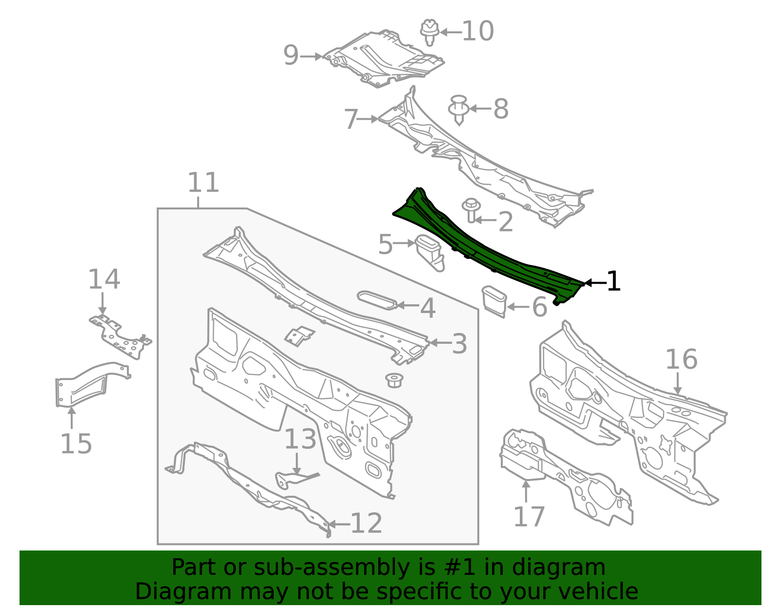 2015-2025 Ford Mustang Cowl Top Panel FR3Z-6302012-A | Awesome Parts Ford