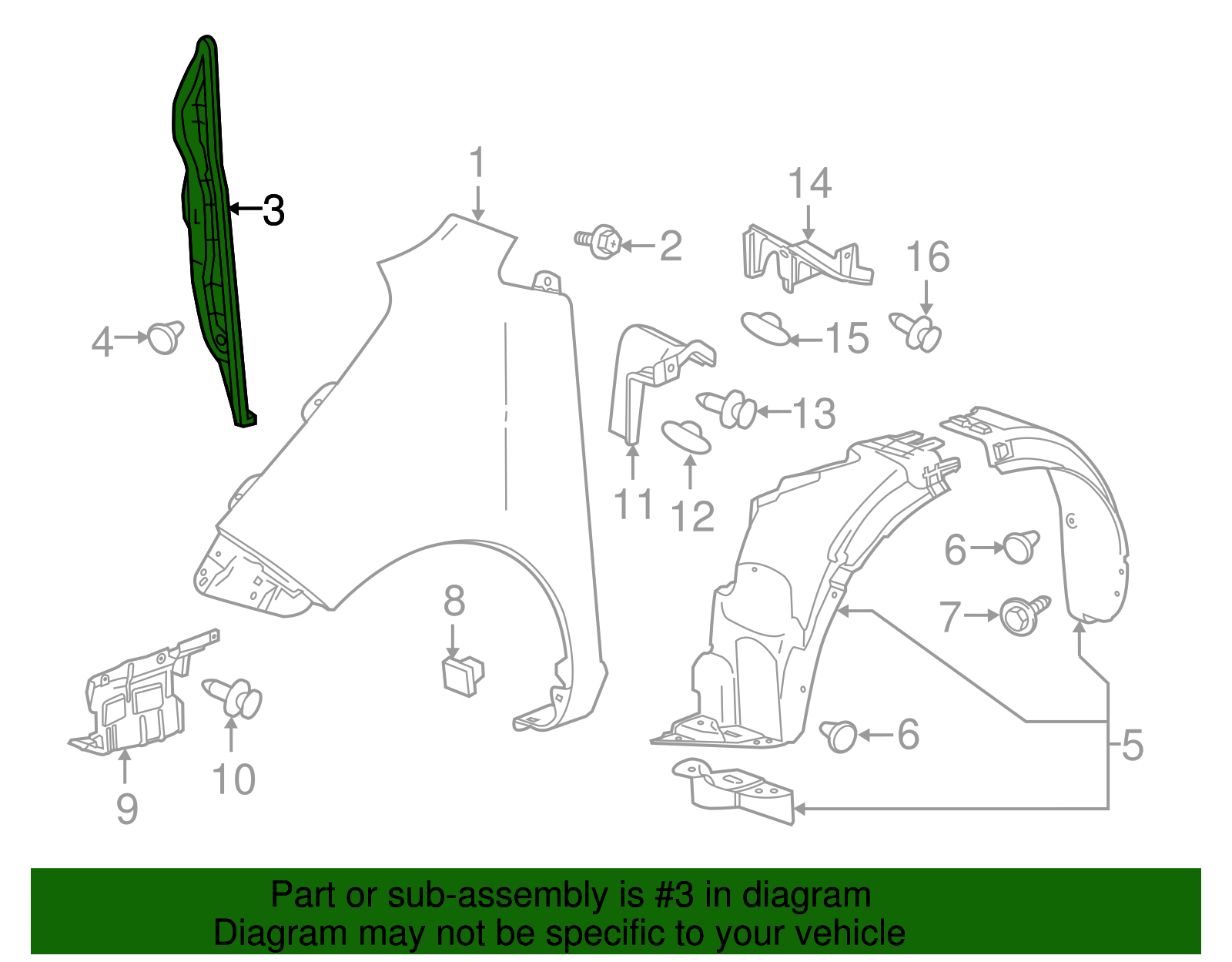 2013-2016 Chevrolet Front Passenger Side Fender Insulator 42571025 | GM ...