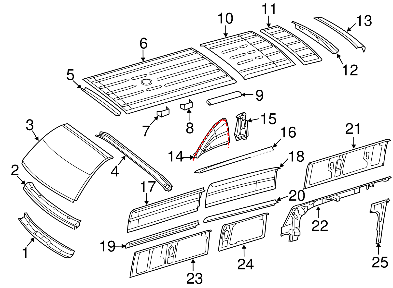 906-657-01-09 - Front Roof Panel 2010-2017 Mercedes-Benz | Mercedes ...