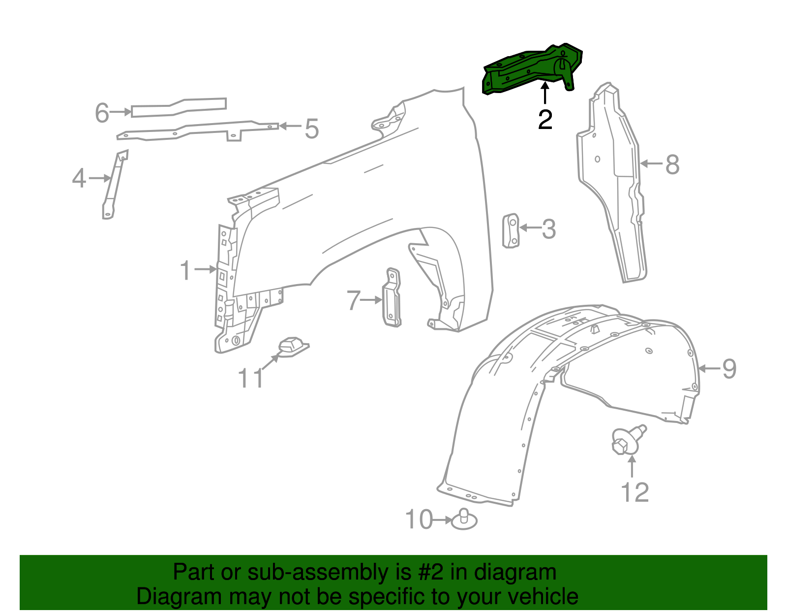 2015-2020 GM Passenger Side Body Side Front Fender Rear Upper Bracket ...