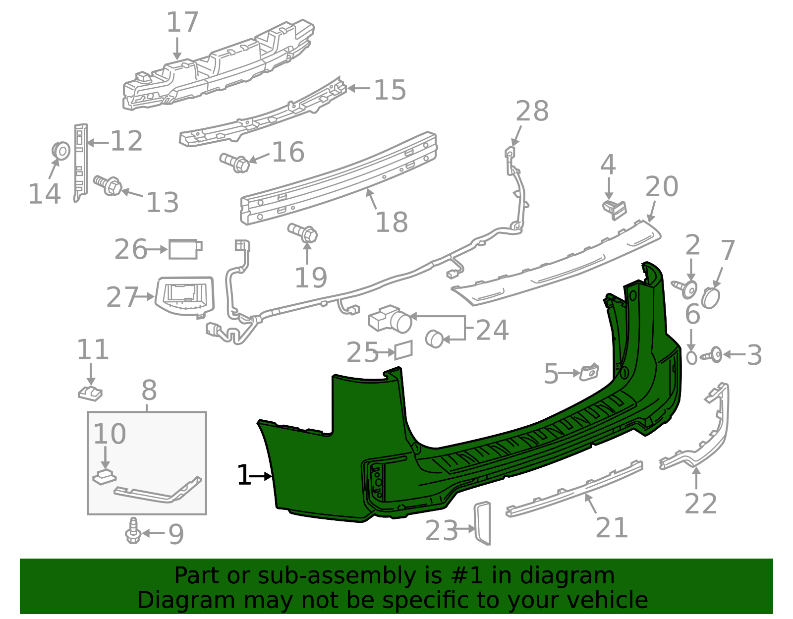 2016-2017 GMC Terrain Rear Upper Bumper Cover 23287379 | TascaParts.com