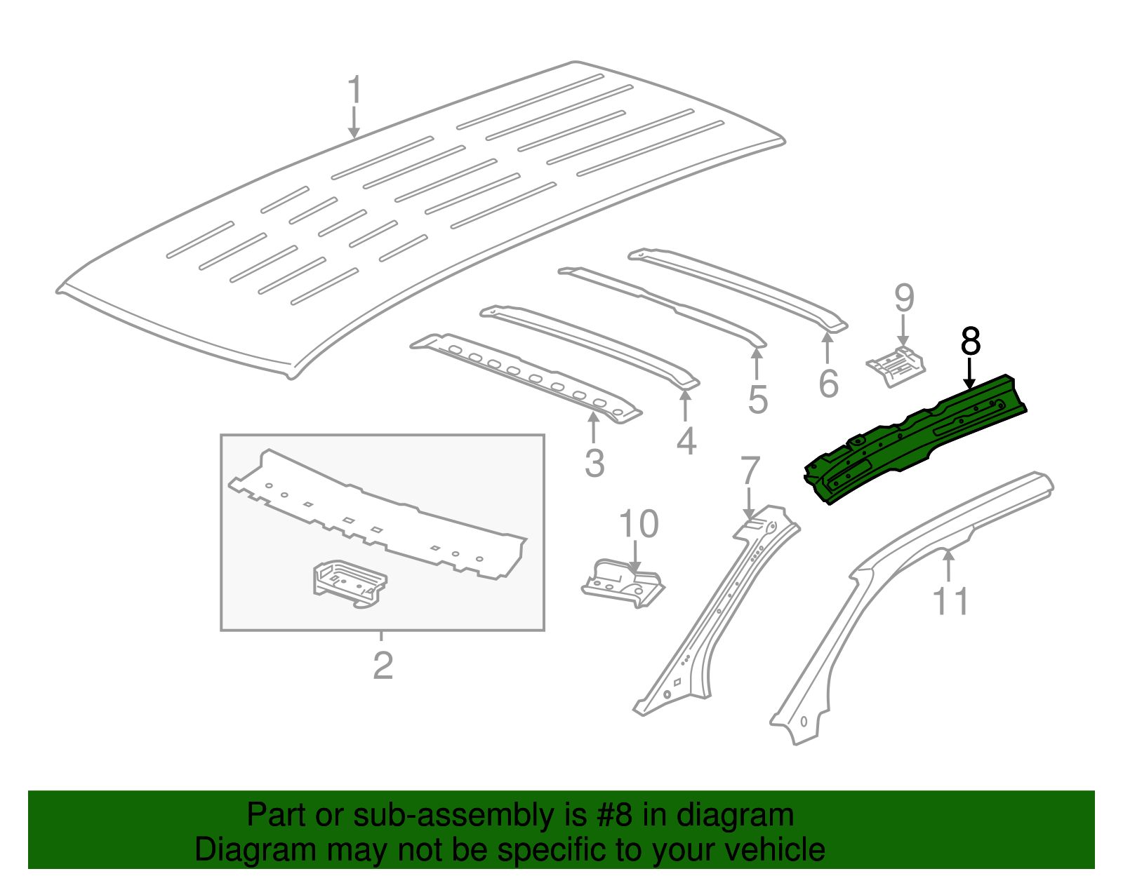 2011-2017 Chevrolet Traverse Passenger Side Roof Inner Rear Side Rail ...