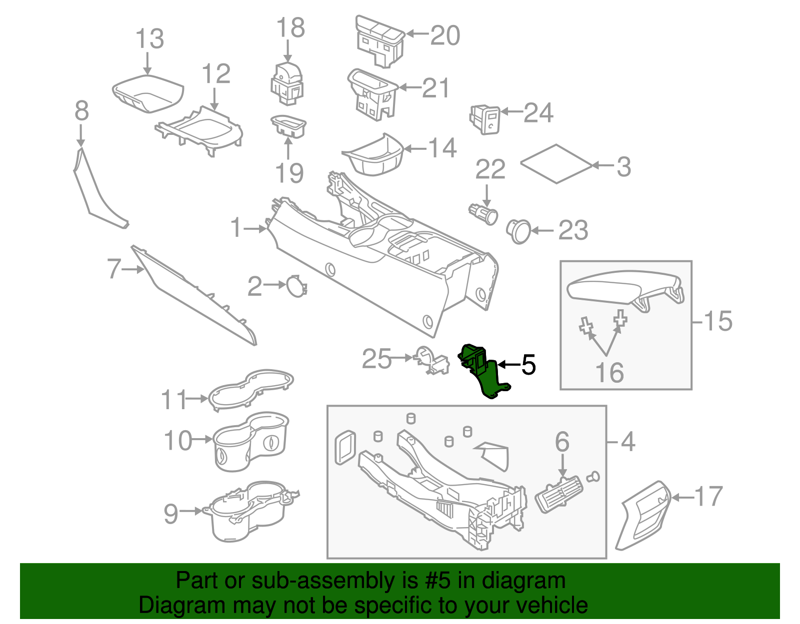 92272707 - Jet Black Front Floor Console Front Compartment Cover 2014 ...