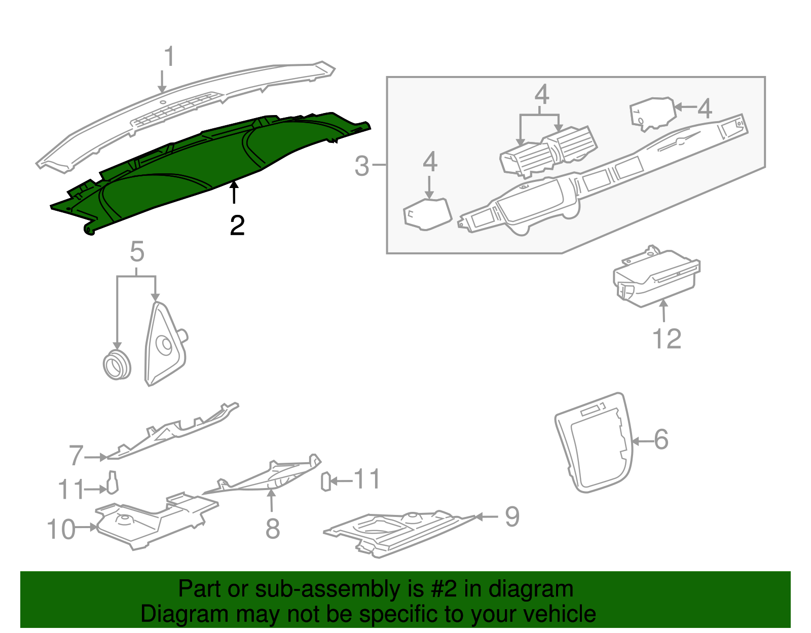 2006-2016 Chevrolet Ebony Instrument Panel Upper Trim Pad 15859835 ...