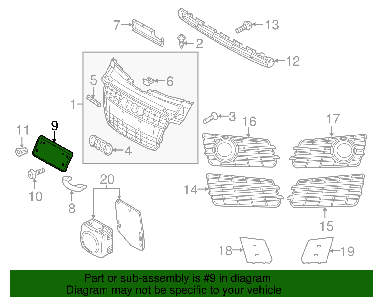 2013-2015 Audi License Frame 4G8-807-285-M-T94 | Audi USA Parts