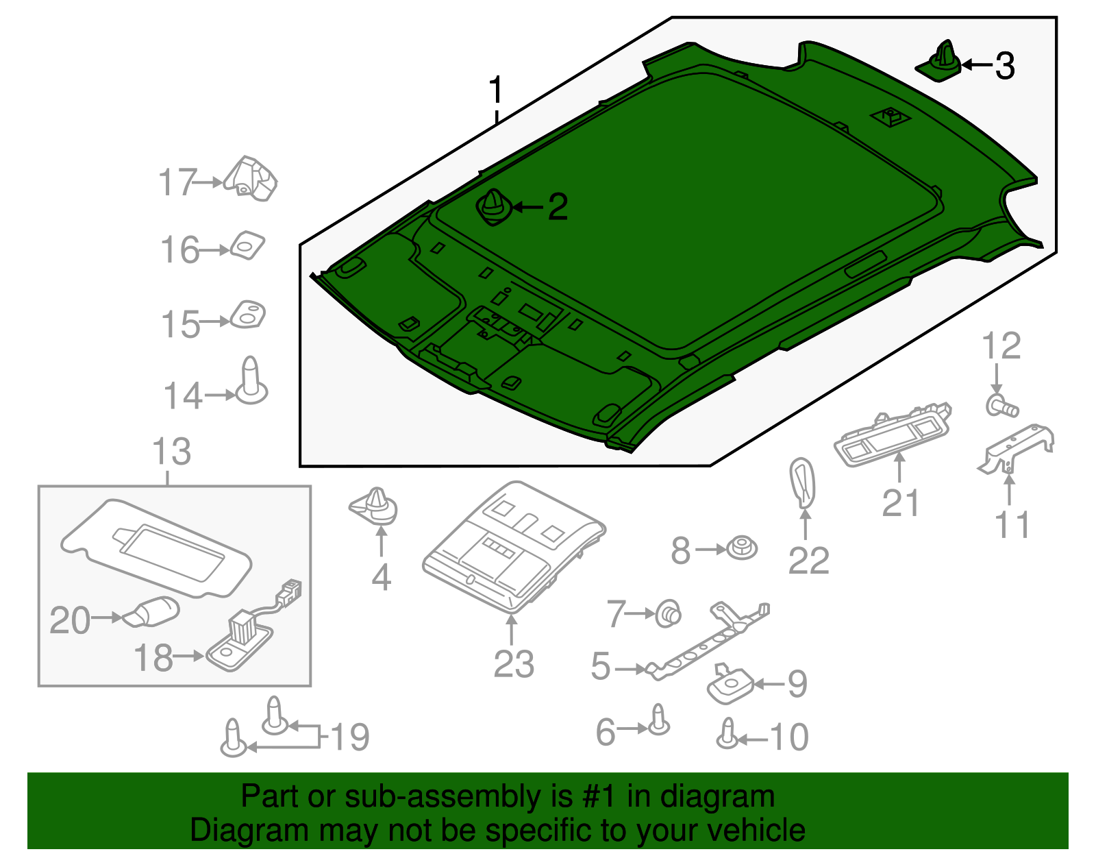 2014-2015 Land Rover Range Rover Evoque Headliner LR078665 ...