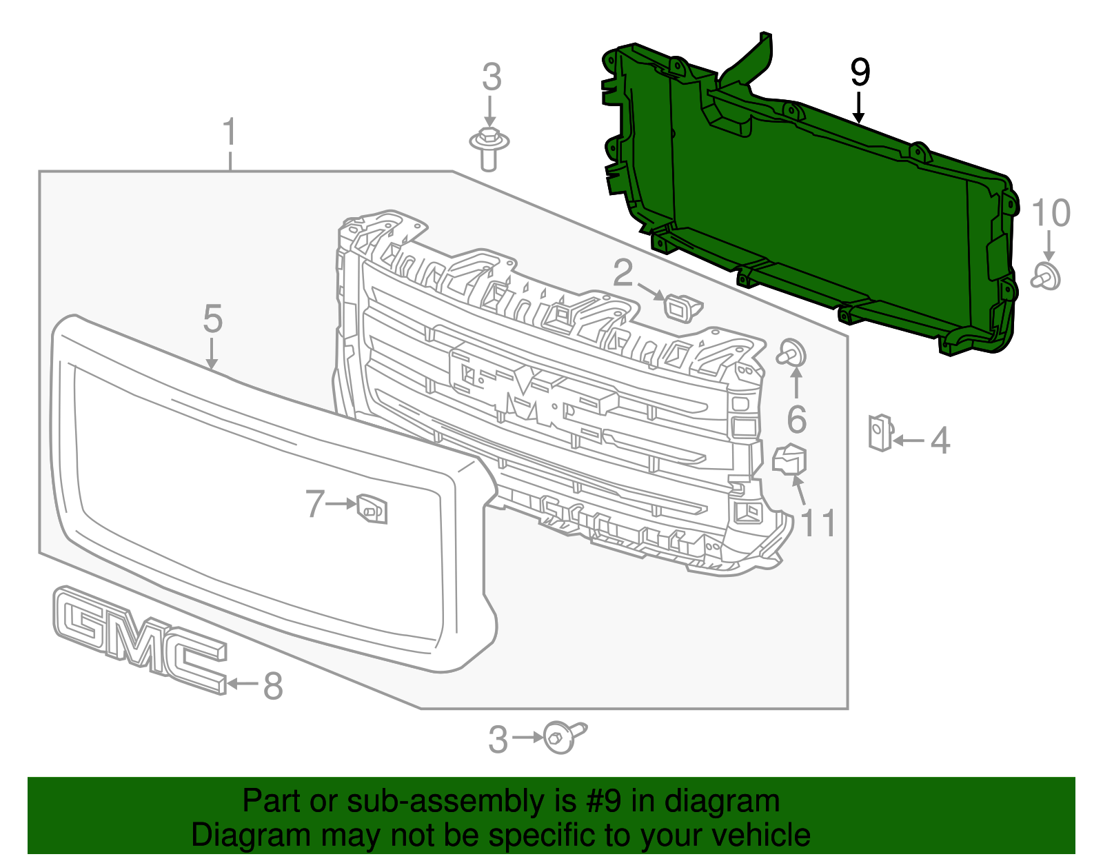 2014-2015 GMC Sierra 1500 Front Inner Grille 23322442 GM ...