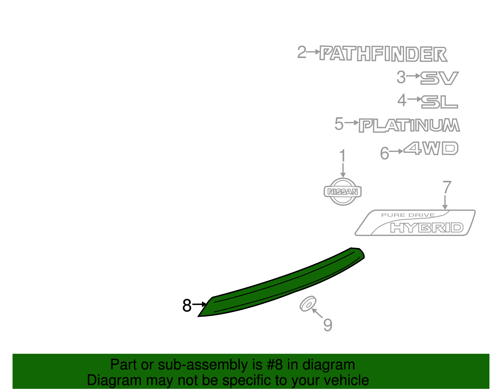 2019-2020 Nissan Pathfinder Finish Molding 90810-9PM2D | Bill Kay ...