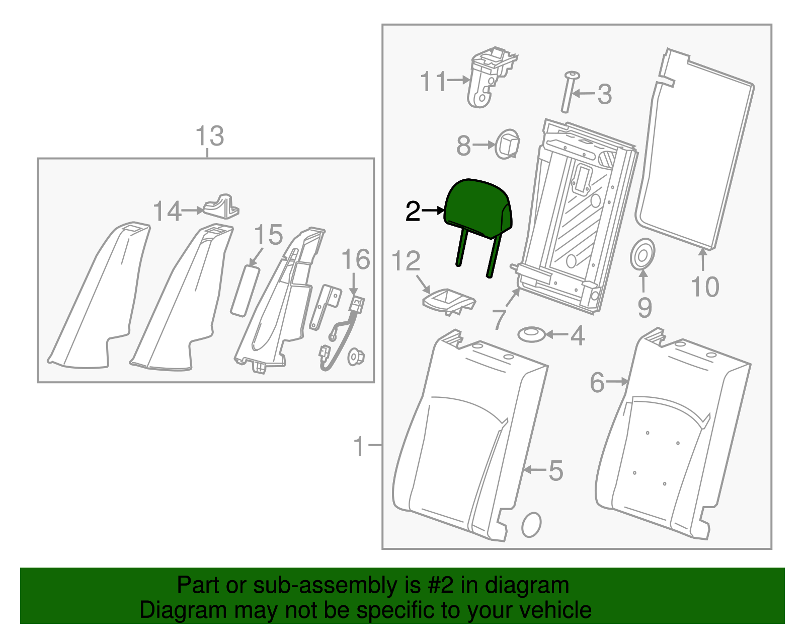 22928987 - High-Quality Dark Titanium Rear Head Restraint for 2016-2017 ...