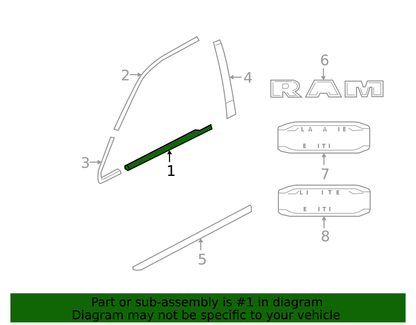 68285863AE - Front Door Belt Outer Weatherstrip Left - 2019 2020 Ram ...