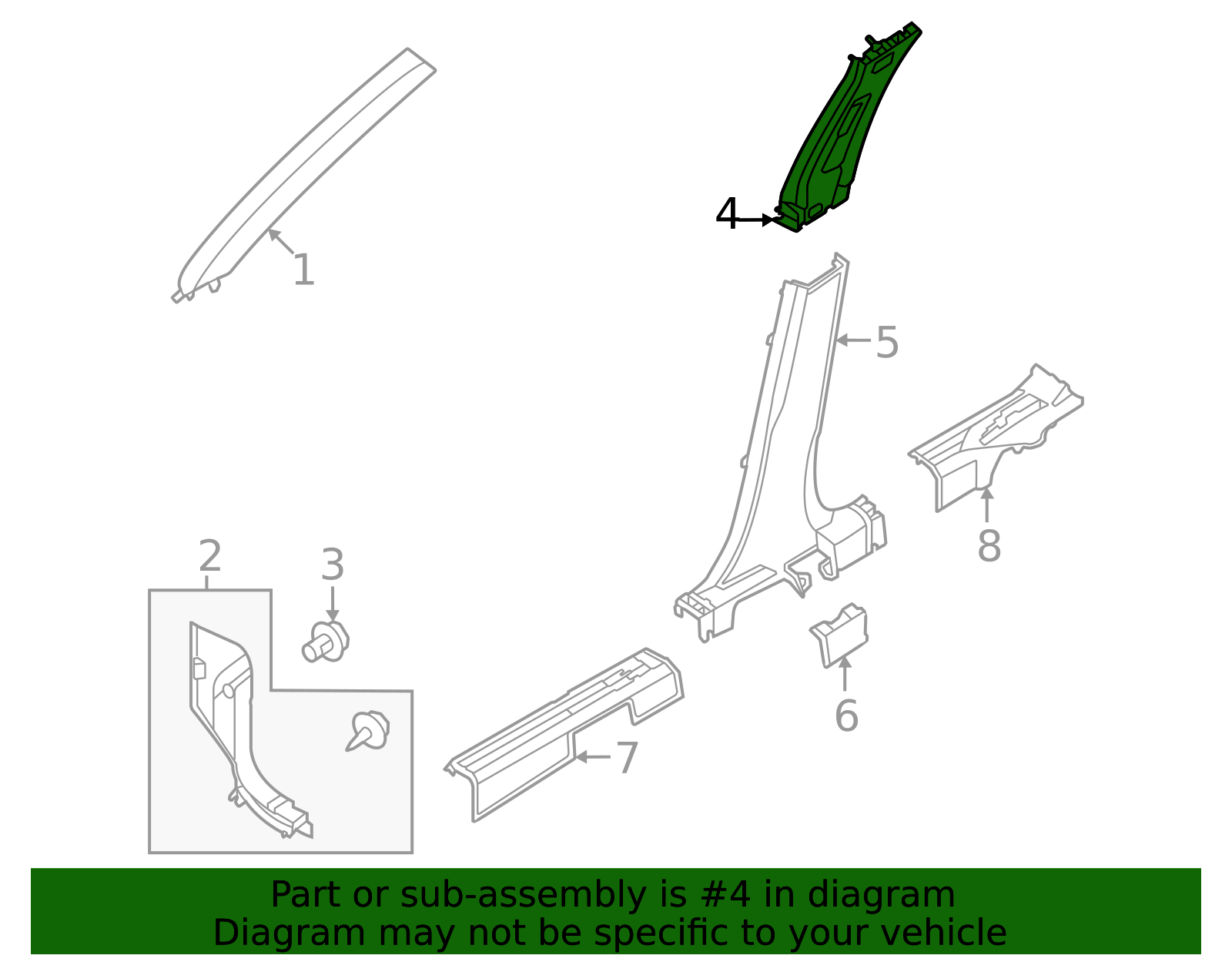 2021-2025 Nissan Rogue Upper Center Pillar Trim 76914-6RA0B | My Nissan ...