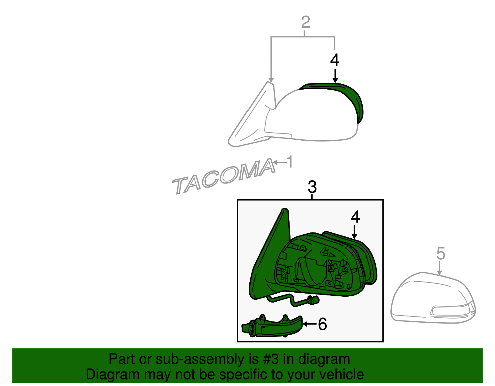 2012-2015 Toyota Tacoma Mirror Assembly - Left - DRIVERS SIDE 87940 ...