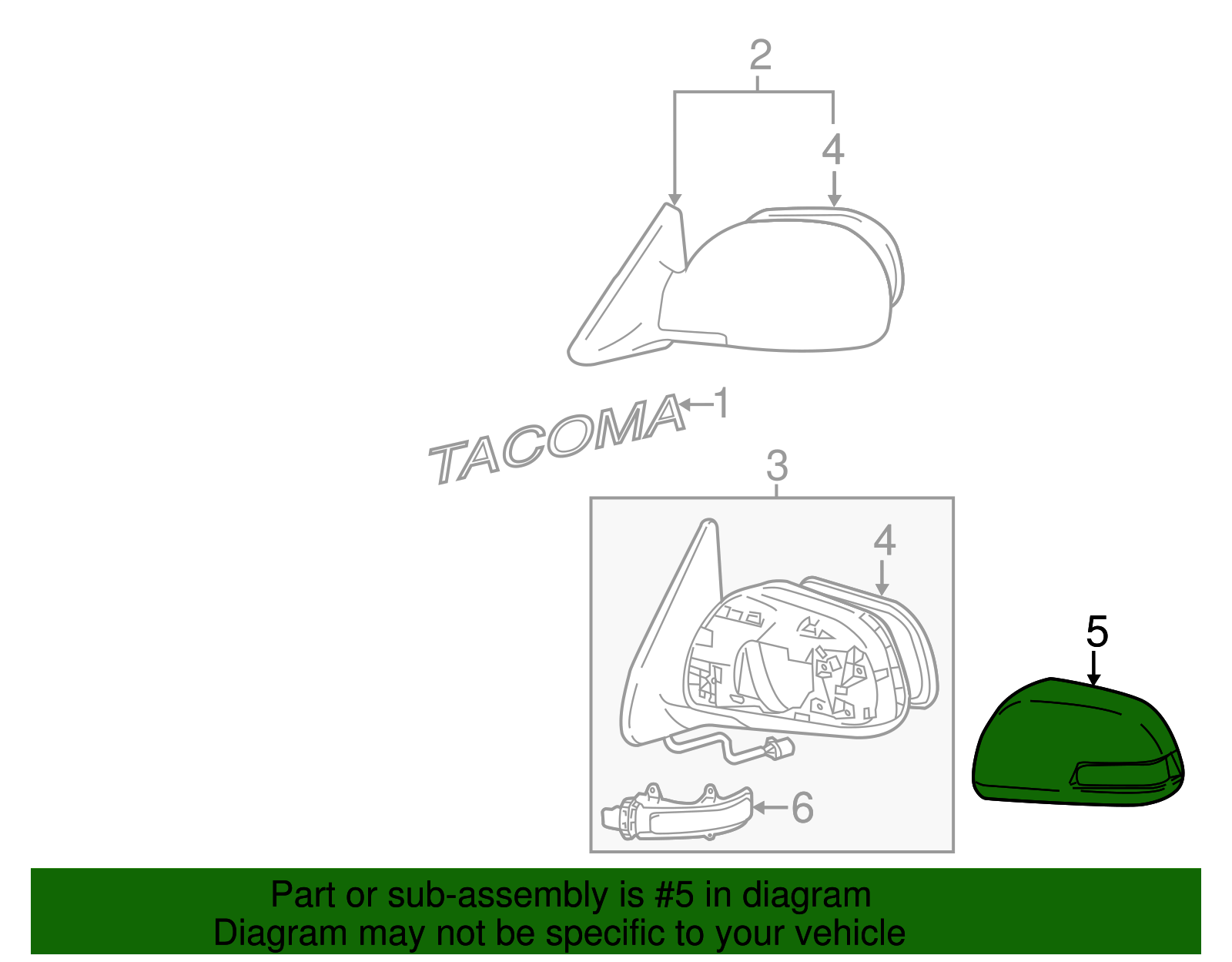 2012-2015 Toyota Tacoma Mirror Cover - PASSENGER SIDE 87915-04020 ...