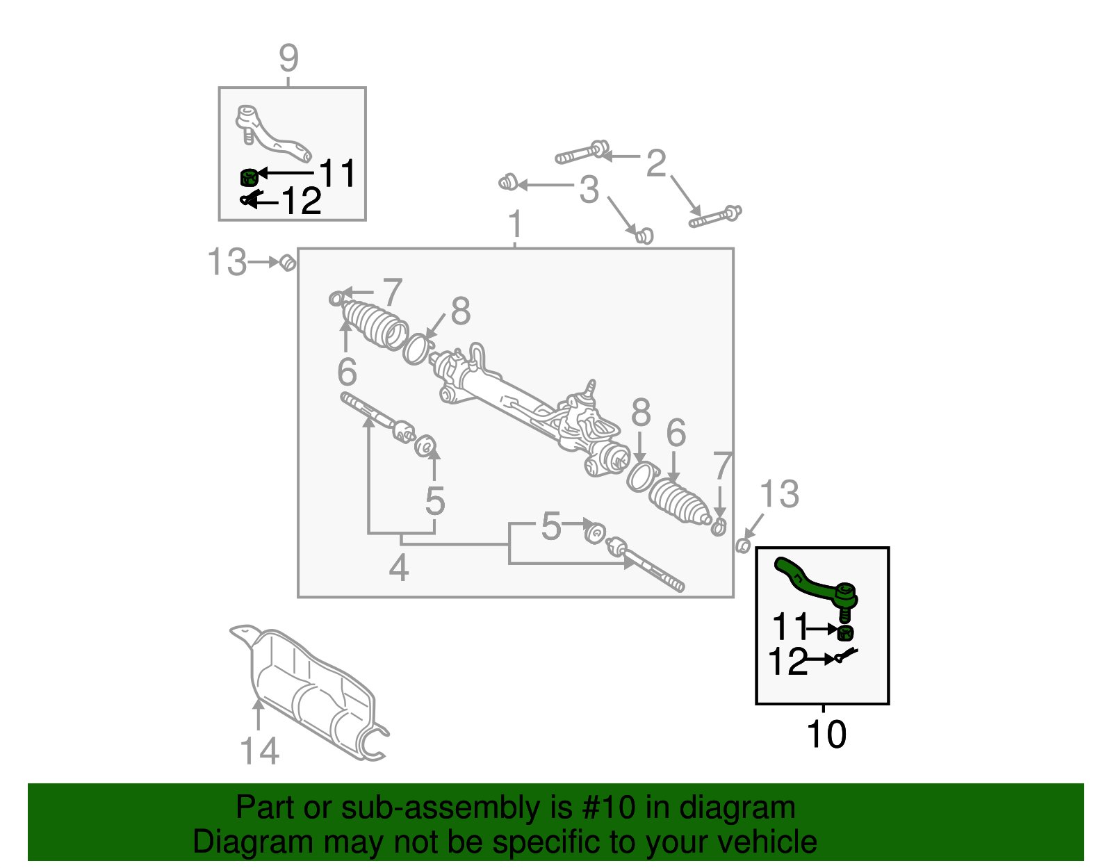Genuine Toyota Outer Tie Rod (#3 in diagram) part# 45470-09010 for 2002 ...