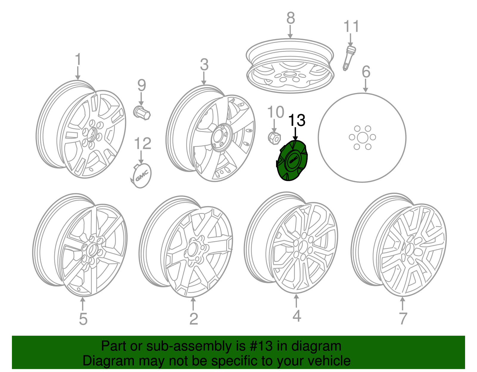 2007-2009 GMC Acadia Button Style Center Cap with GMC Logo 09596173 ...
