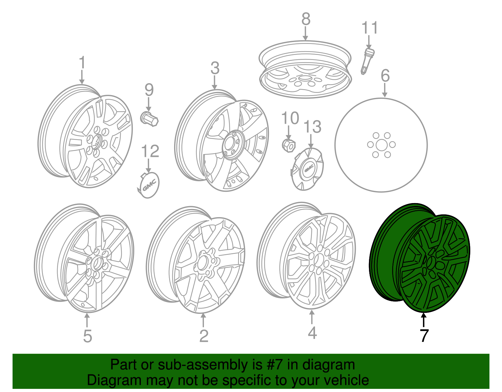 22830686 - 2011-2012 GMC Acadia - 20x7.5-Inch Aluminum 6-Spoke Wheel ...