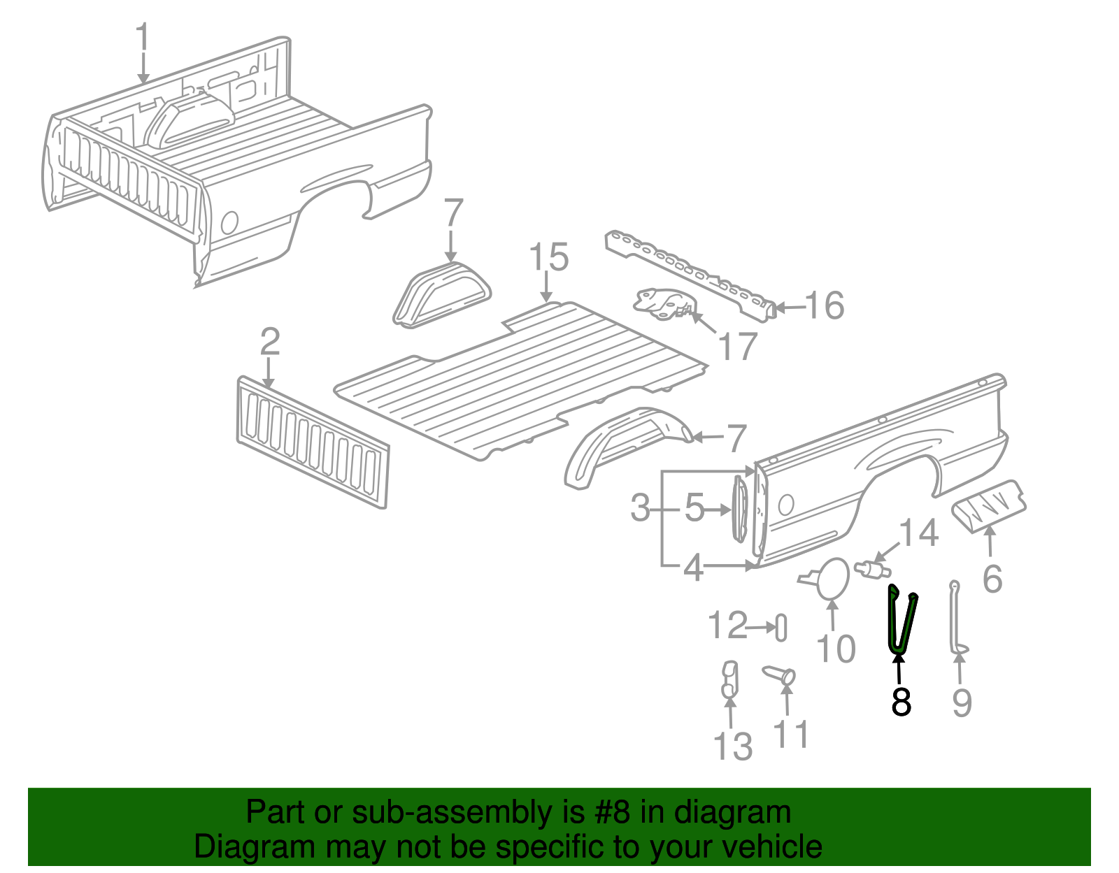 15711213 - 1999-2007 GM - Driver Side Pickup Box Side Panel Front Brace ...