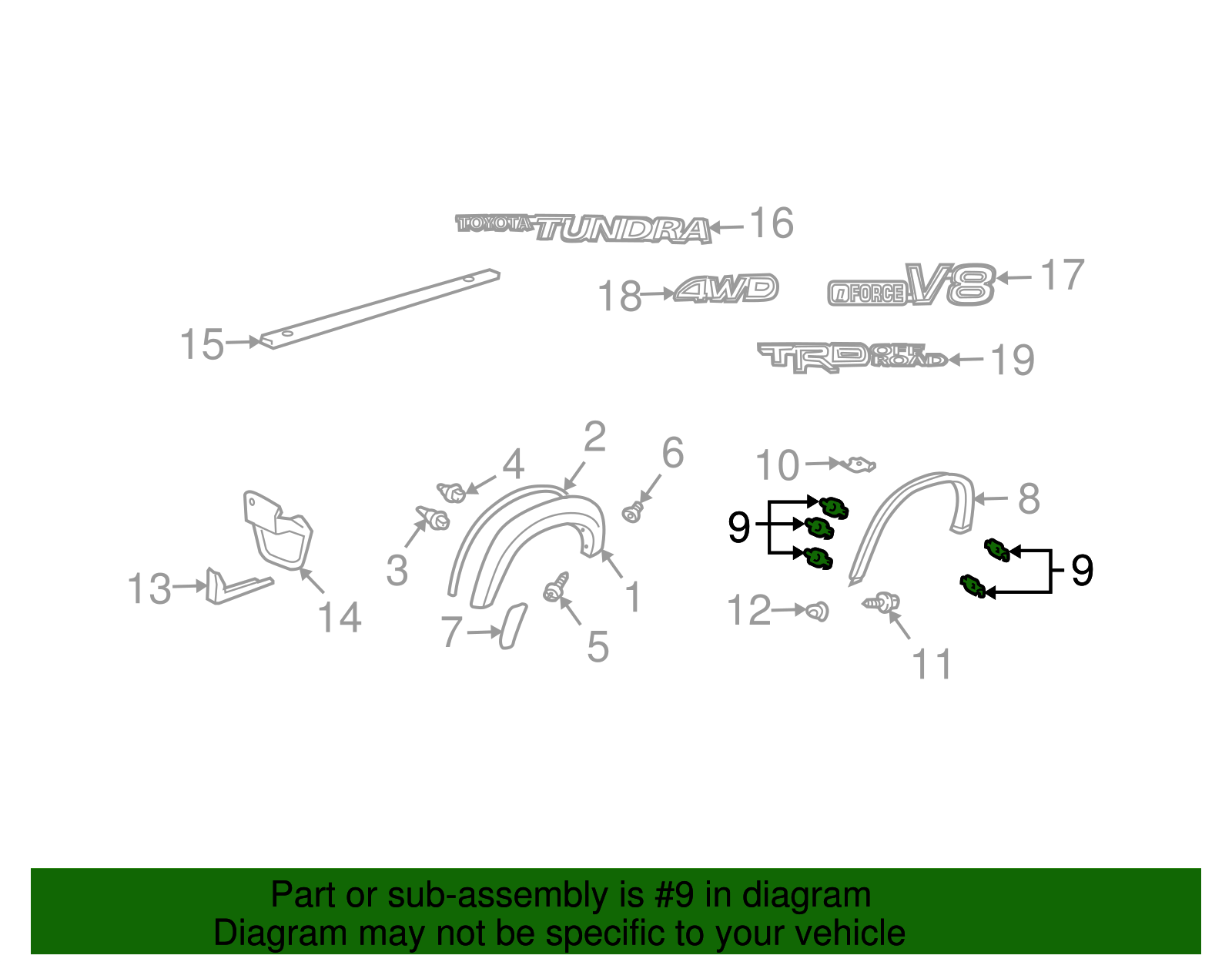 75392-0C090 - Wheel Opening Molding Retainer - 2004 2006 Toyota Tundra ...