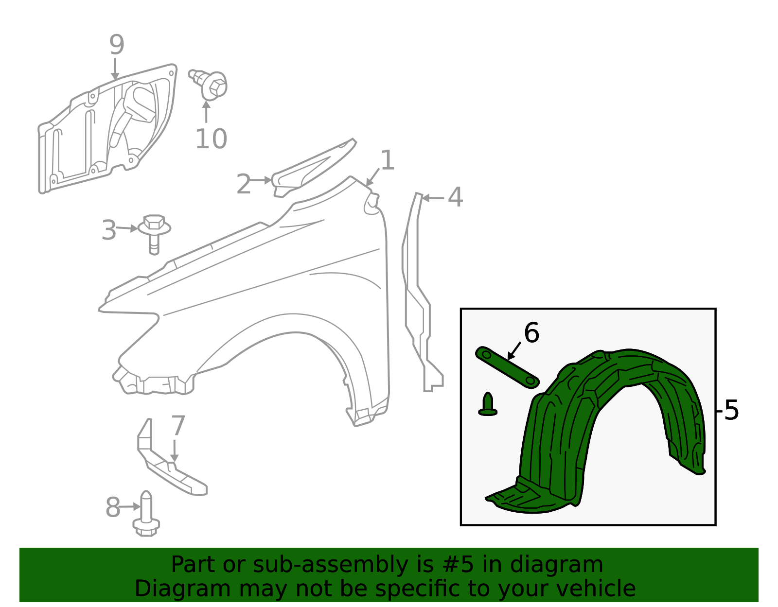 2014-2016 Scion tC Front Fender Liner - DRIVERS SIDE 53876-21110 ...