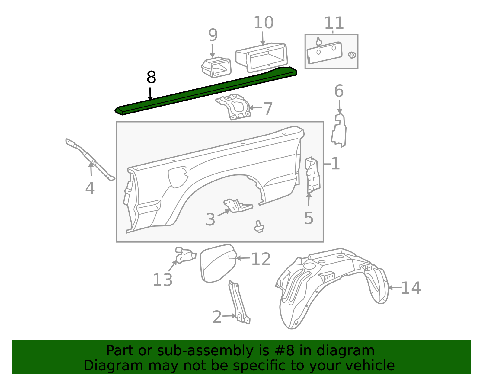 2005-2015 Toyota Tacoma Truck Bed Molding (Right, Rear) 66248-04020 ...