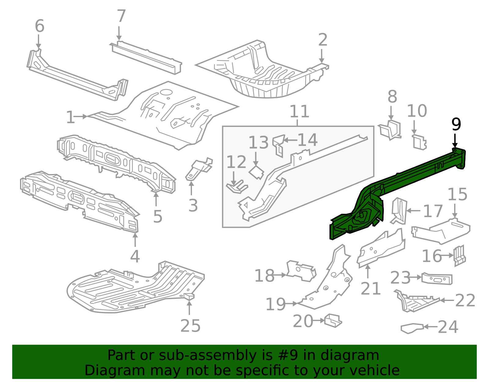 2016-2025 Chevrolet Malibu Passenger Side Underbody Rear Side Rail ...