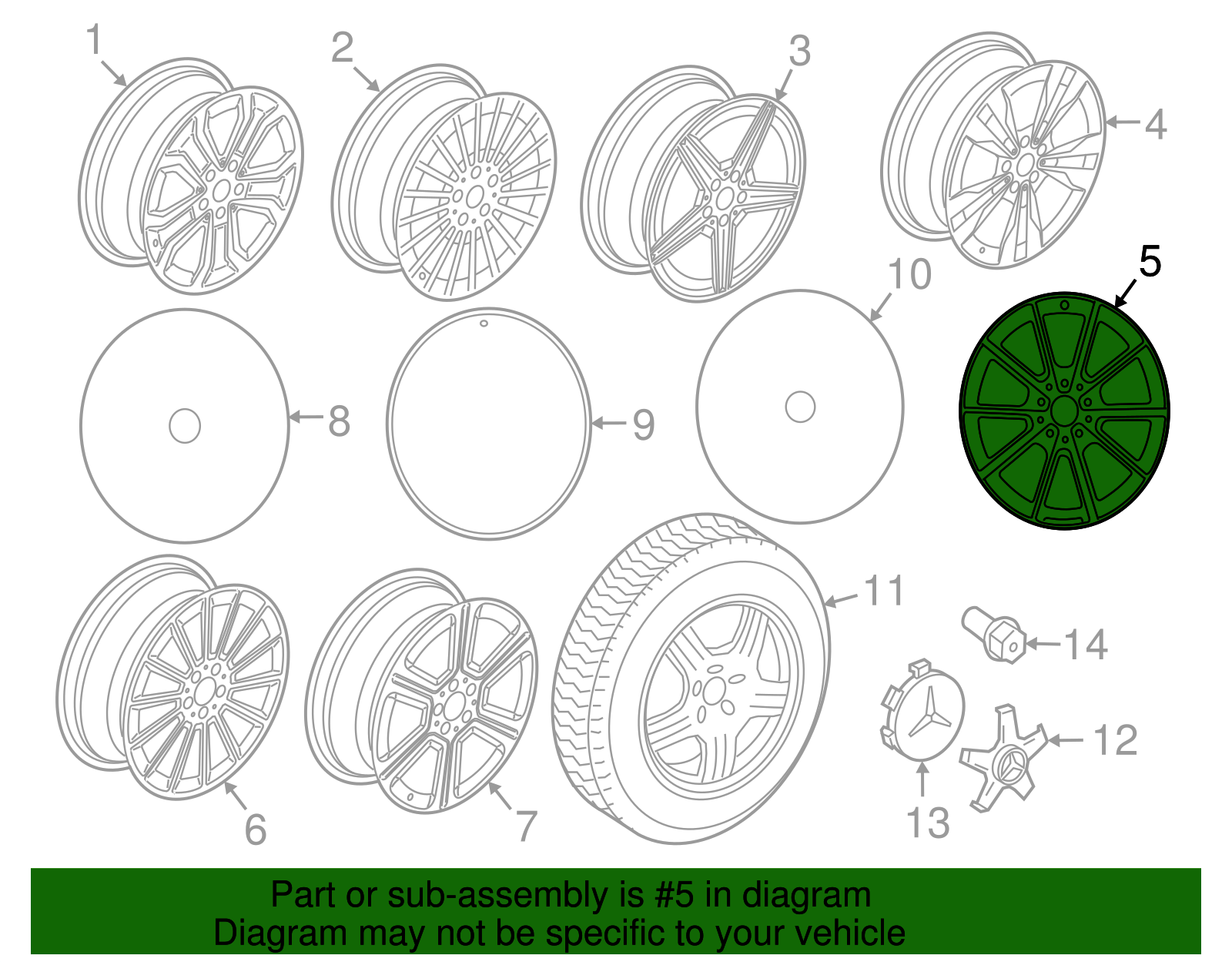 205-401-21-01-7Y51 - Wheel Alloy 19x10 5-spoke 2019-2023 Mercedes-Benz ...