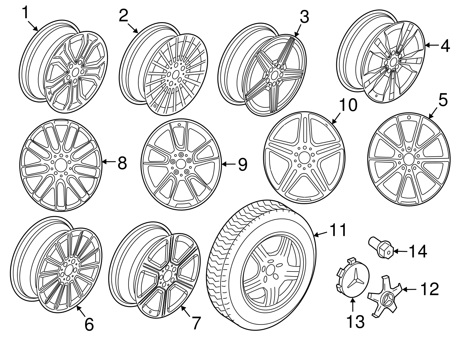 Wheel Alloy 19x7.5 5-double spoke - Black | 205-401-49-00-7X23 | MB ...