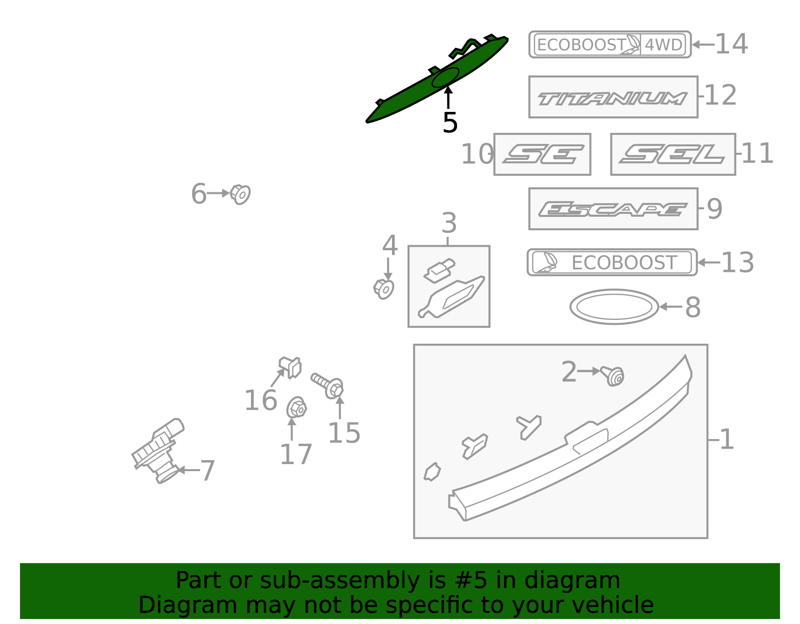 2013-2016 Ford Escape Lift-Gate Finish Panel Trim Plate CJ5Z-13508-FPTM ...