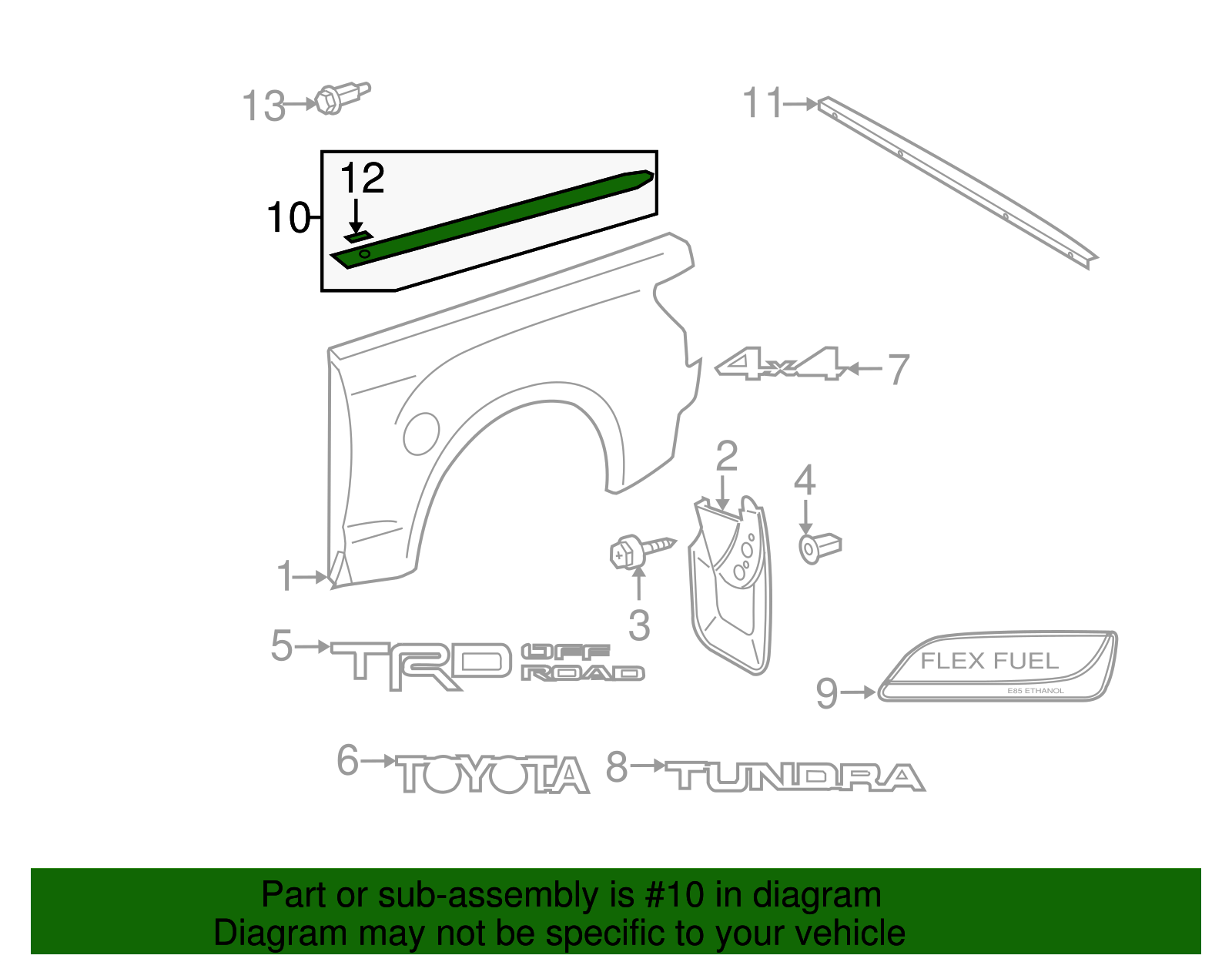2007-2013 Toyota Tundra Truck Bed Molding (Left, Rear) 66249-0C050 ...