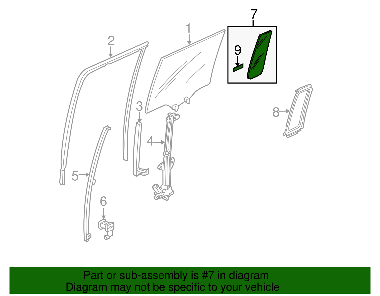 73405-SZA-A00 - 2009-2015 Honda Pilot - Glass Assembly R Rear Door ...