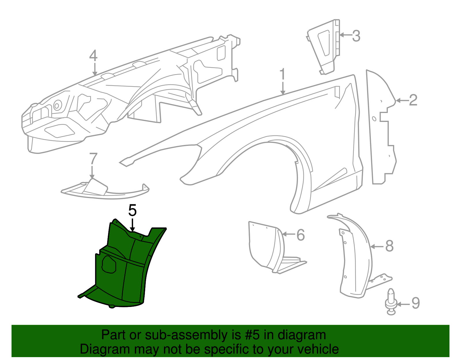 2006-2013 Chevrolet Corvette Front Driver Side Forward Wheelhouse Liner ...