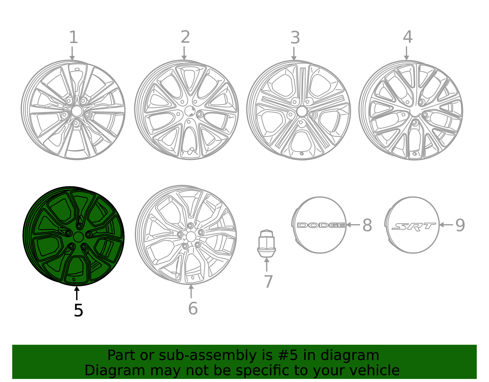 2017-2018 Dodge Durango Aluminum Wheel, Front Or Rear 5XK97MALAA ...