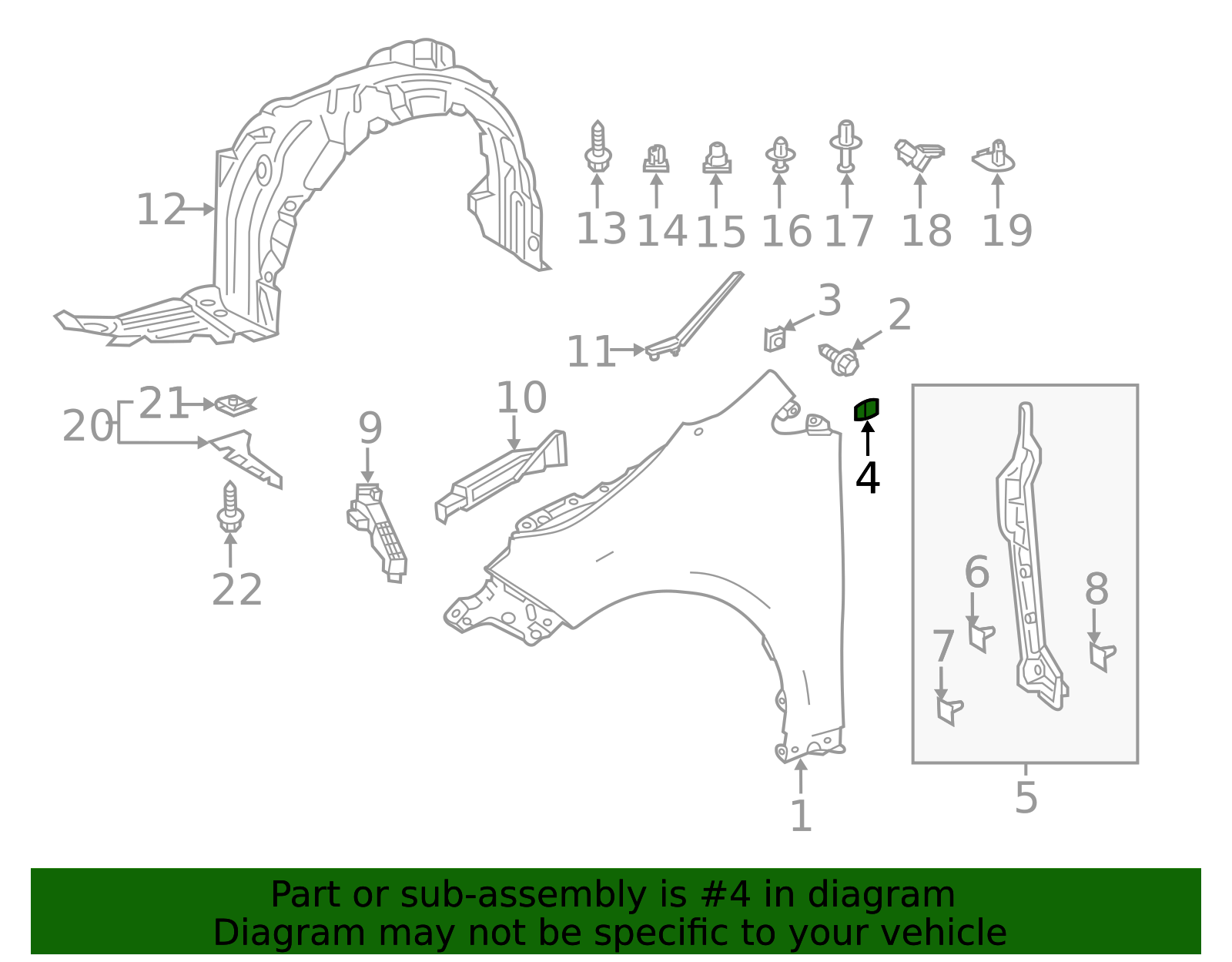 2012-2025 Toyota Fender Upper Clip 53813-47040 | Toyota Parts Center