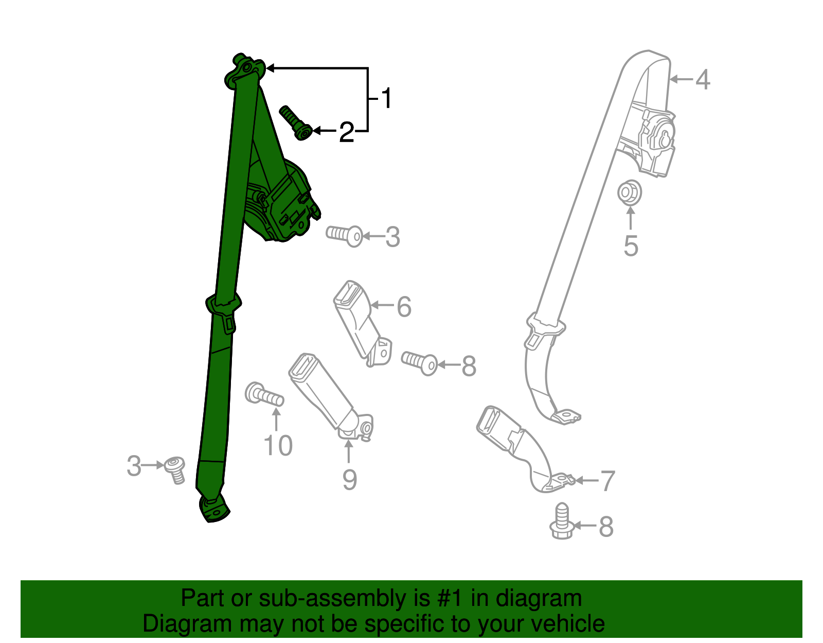 2017-2018 GMC Acadia Dark Ash Gray Rear Passenger Side Seat Retractor ...