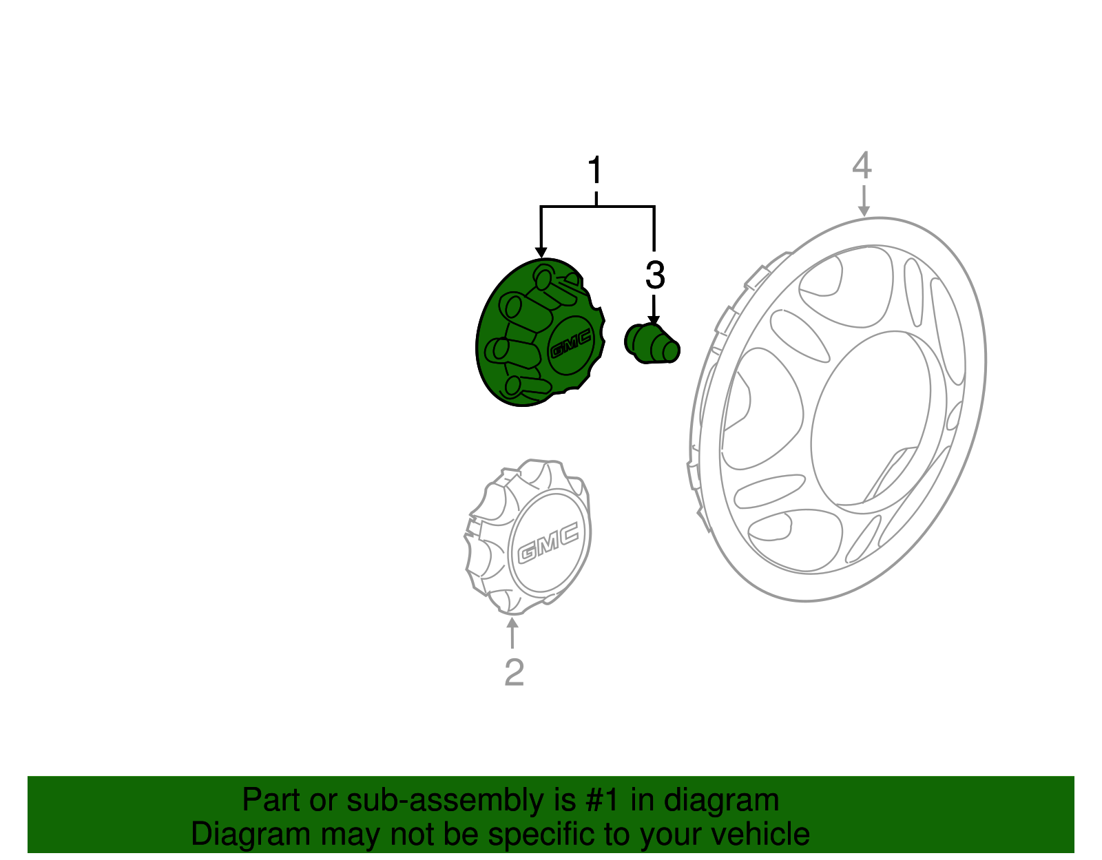 2011-2025 GMC Sparkle Silver Center Cap with Bowtie Logo 22781440 ...