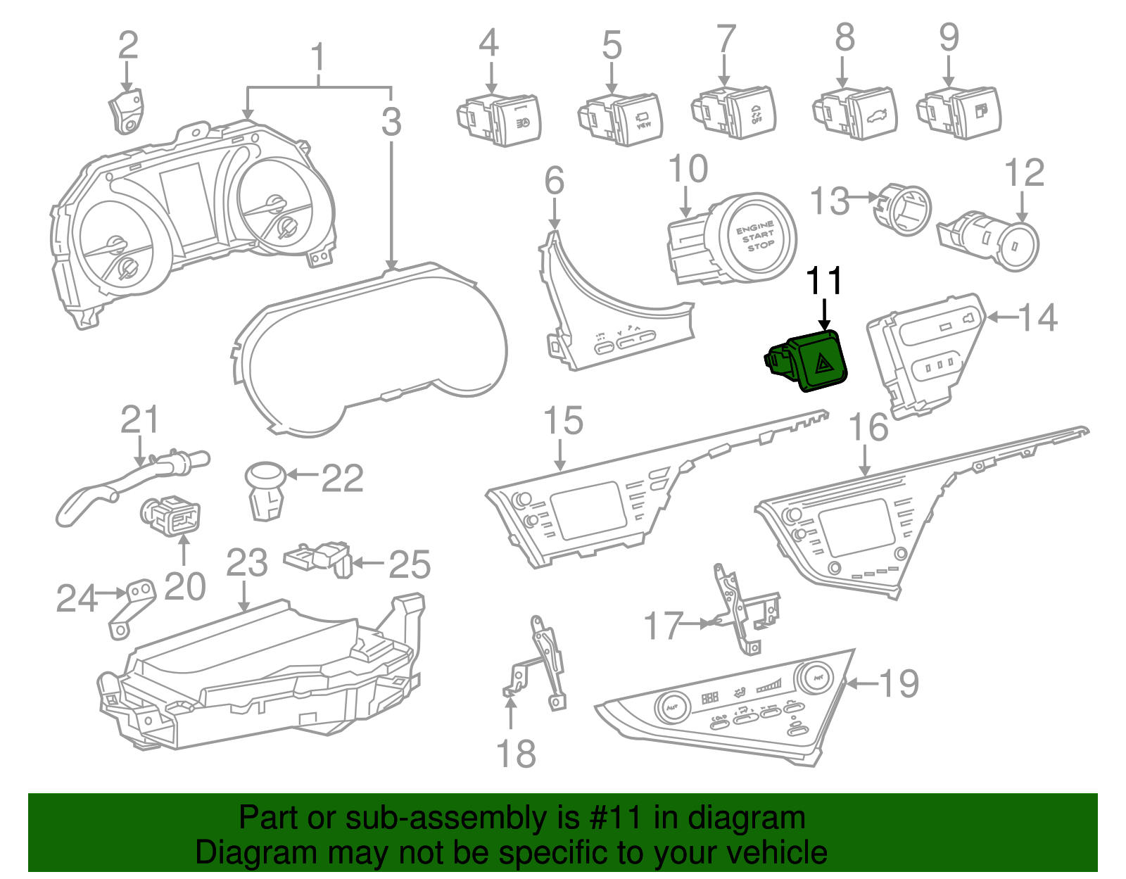 Genuine Toyota Hazard Switch part# 84332-06110 for 2018-2020 Toyota ...