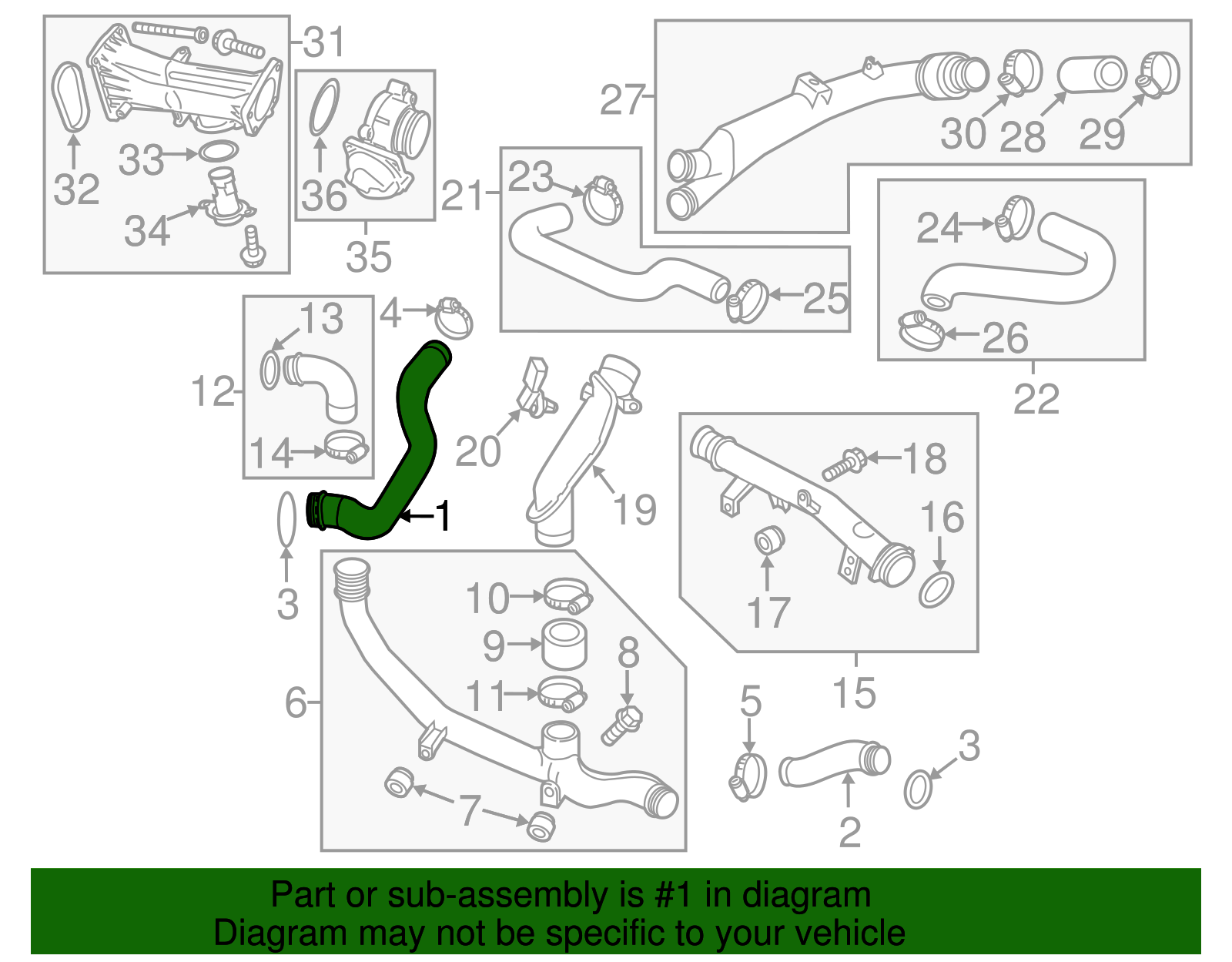 2011-2016 Volkswagen Touareg Inter-Cooler Hose 7P0-145-738-B ...
