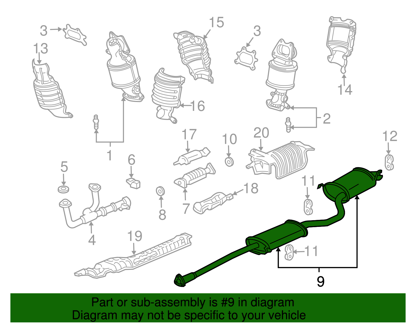 18307-SJC-A21 - Muffler & Pipe 2009-2014 Honda Ridgeline | Honda Parts ...