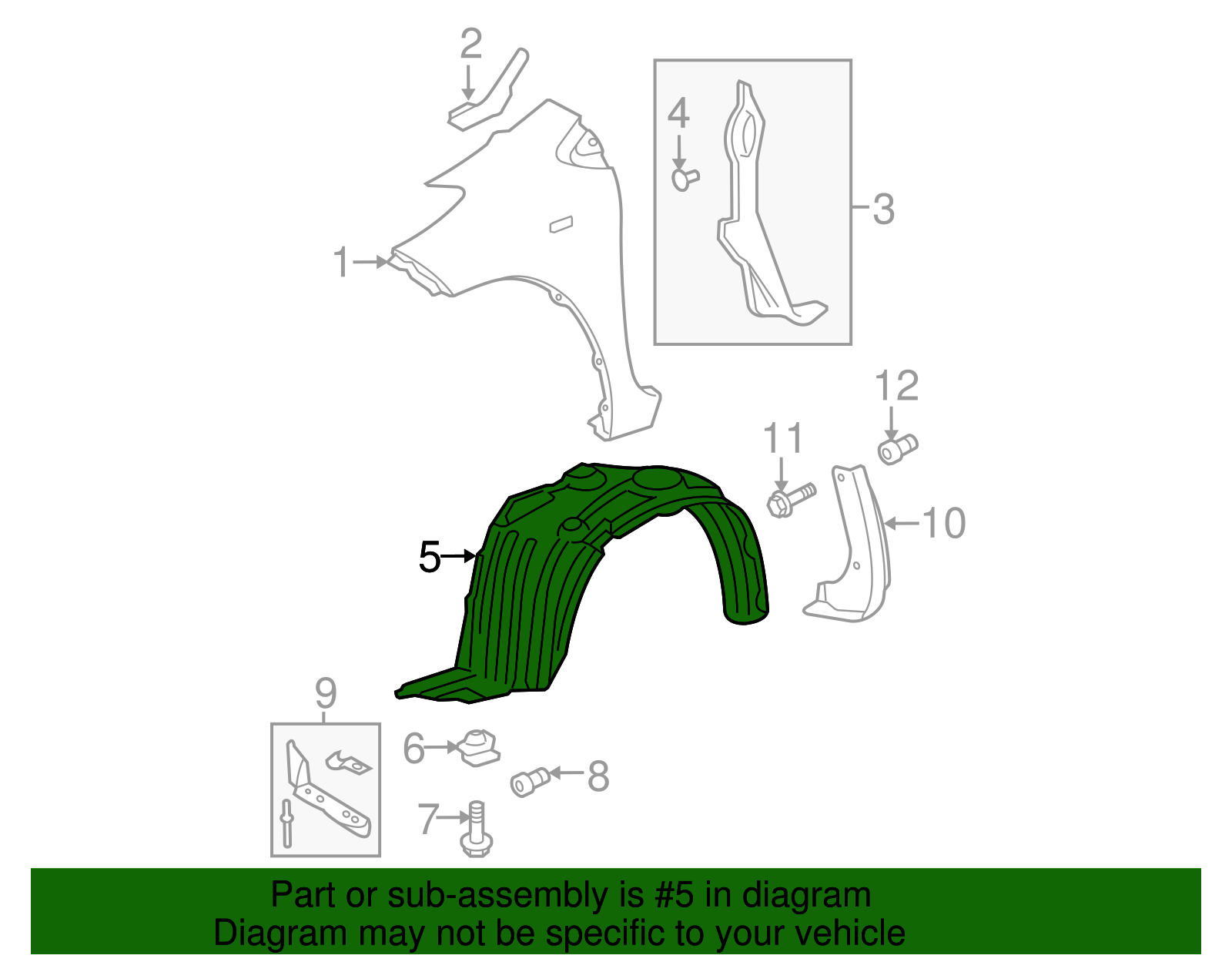 2007-2012 Toyota Yaris Fender Liner - PASSENGER SIDE 53875-52180 ...