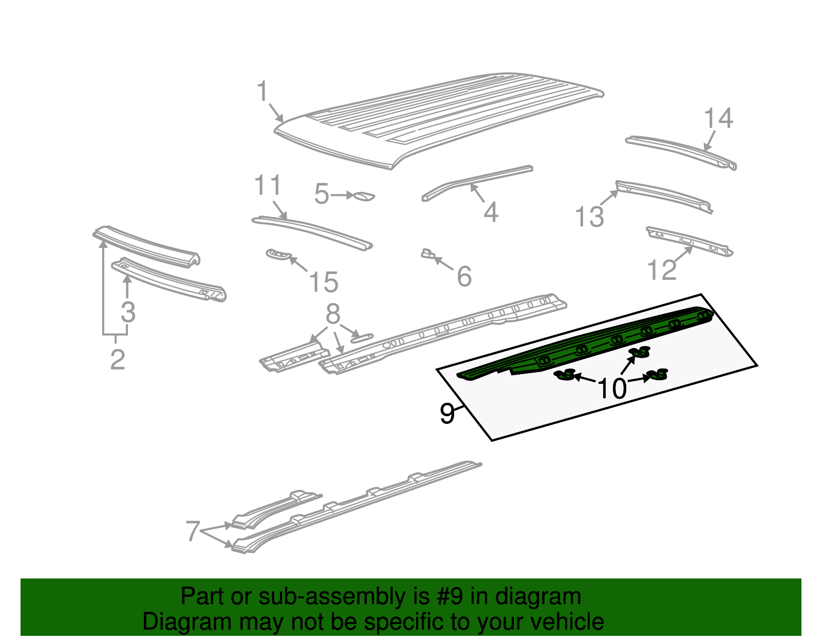 1996-2025 GM Passenger Side Roof Outer Side Rail Reinforcement 23168440 ...