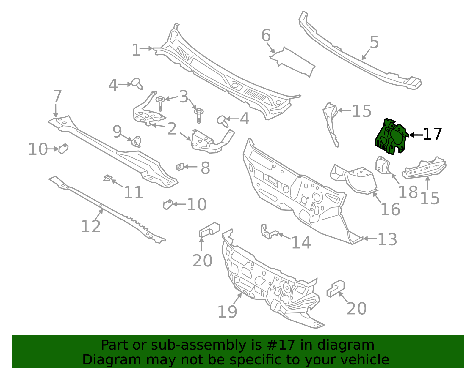 2020-2025 Ford | Cowl Support | JX6Z-58016B28-A | Walls' Ford Parts
