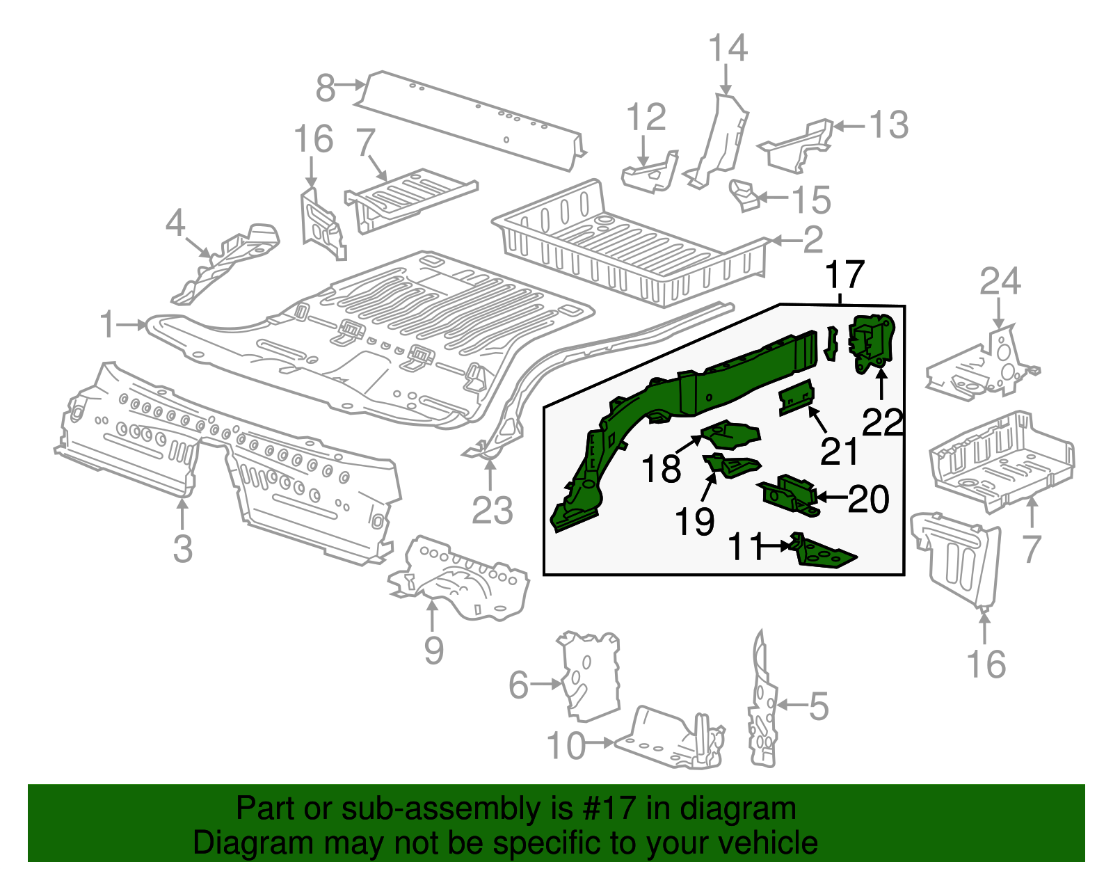 2013-2019 Cadillac ATS Driver Side Rear Compartment Panel Longitudinal ...