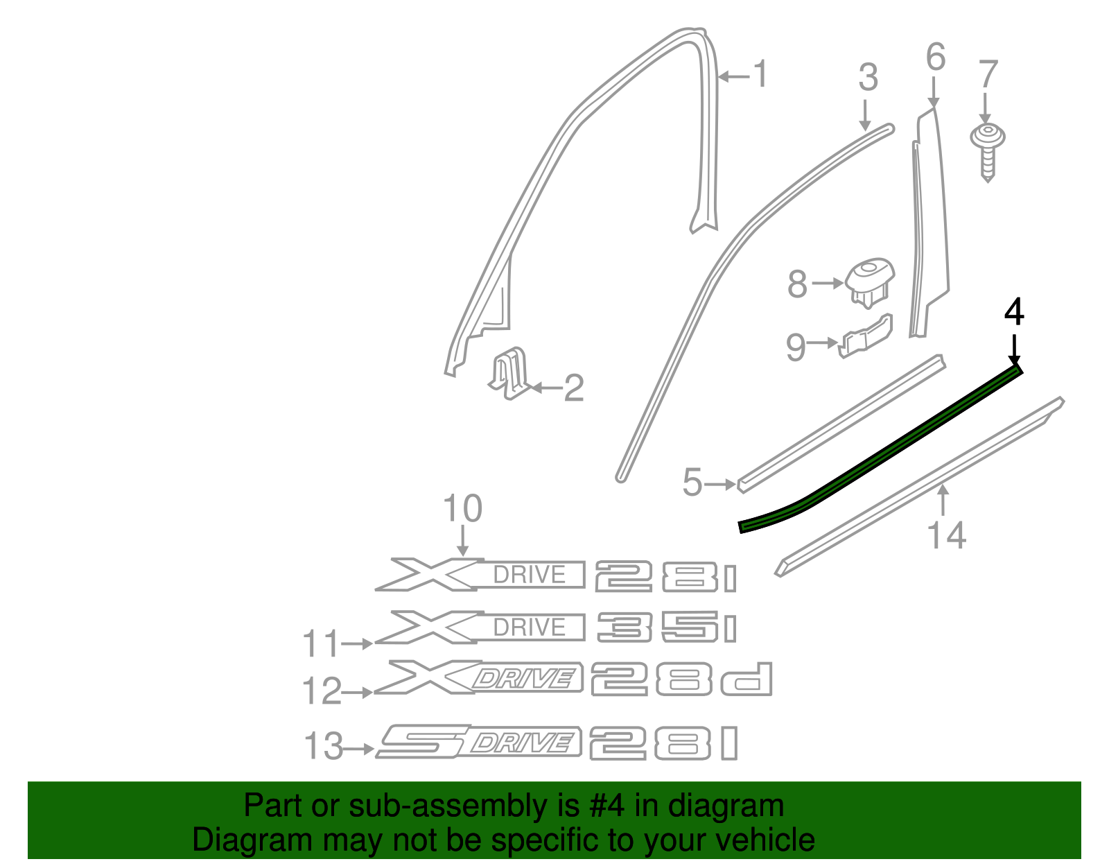 51337317906 - 2011-2017 BMW X3 Belt Weather-Strip (51-33-7-317-906 ...