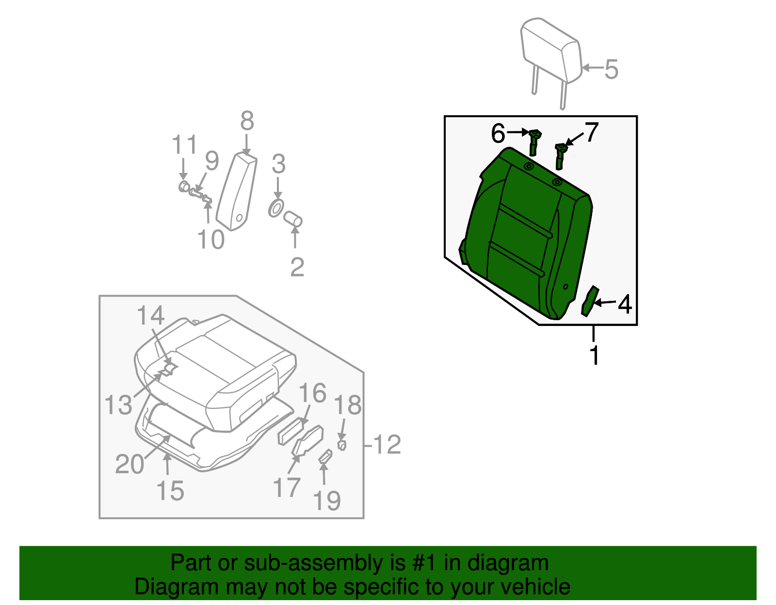 2009 Nissan TITAN Seat Back Assembly 87650-ZR54C | Bill Kay Nissan Parts