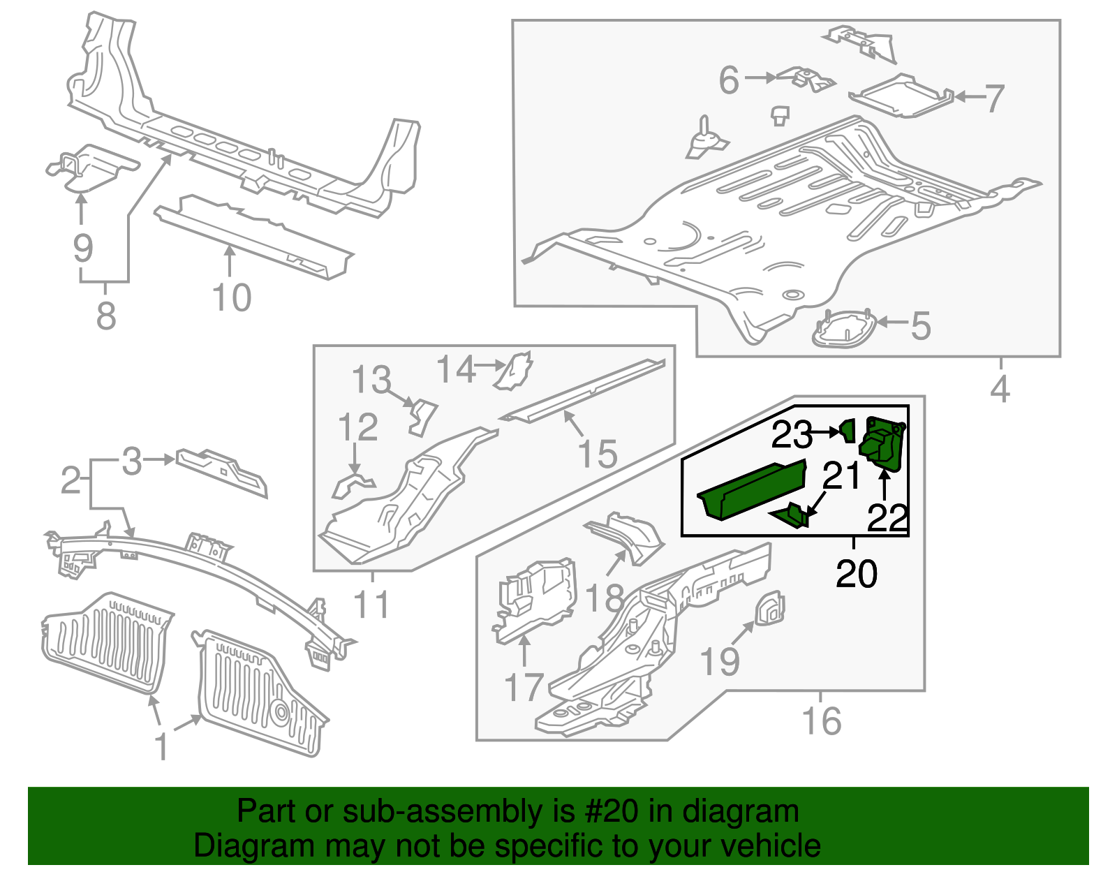 23369587 - 2016-2019 Chevrolet Volt - Rear Driver Side Underbody Rail ...