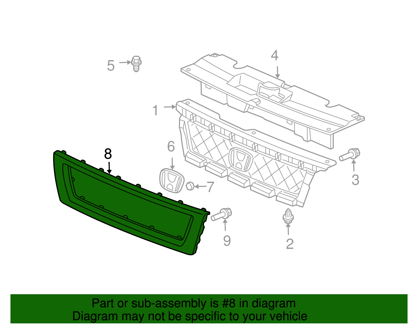 75120-SCV-A11ZA - Molding Front Grille *NH533* (Bumper Dark Gray ...